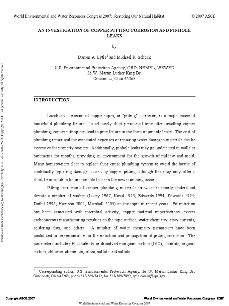 An Investigation of Copper Pitting Corrosion and Pinhole Leaks | PDF ...