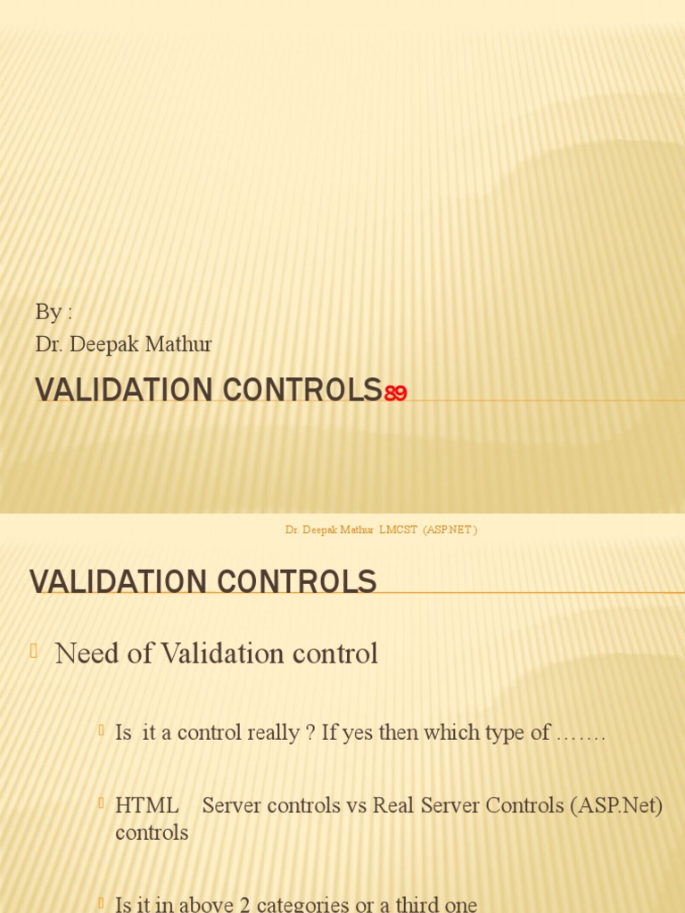 Validation Controls: By: Dr. Deepak Mathur | PDF | Active Server Pages ...