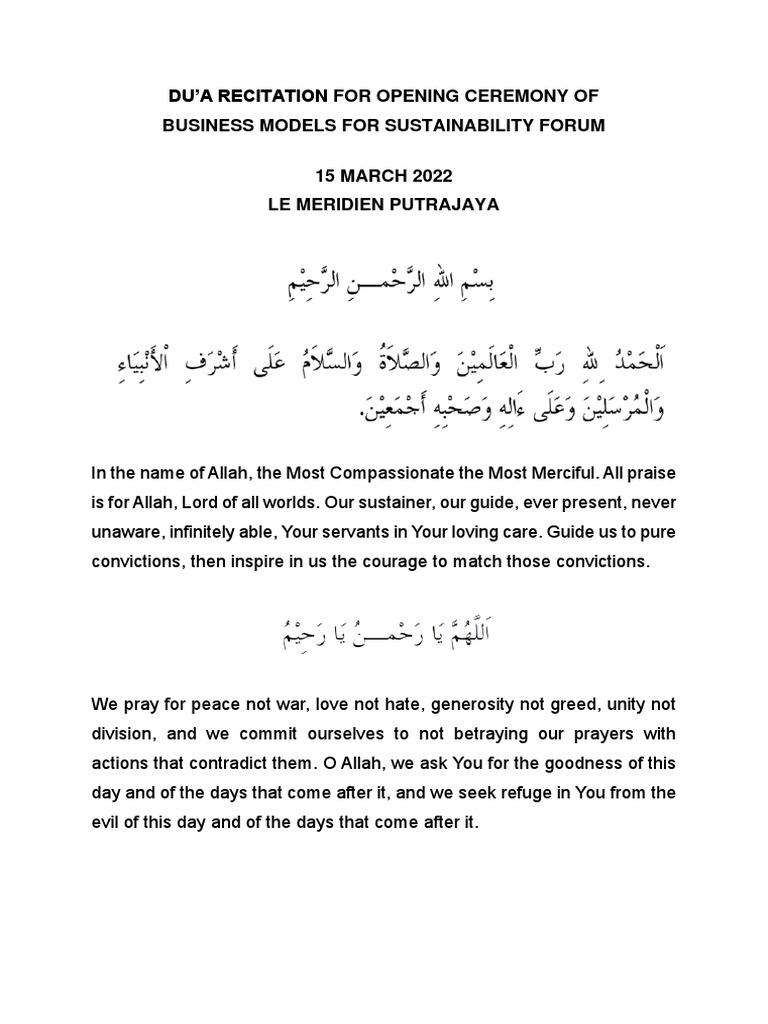 Doa Recitation For Opening Ceremony or Official Event | PDF | Career ...