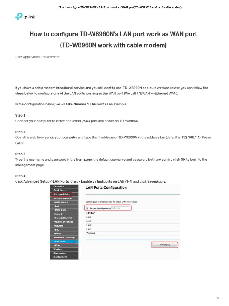 How To Configure TPLink TD-W8960N's LAN Port Work As WAN Port (TD ...