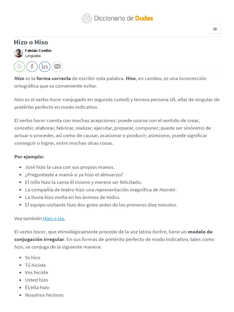 Hizo o Hiso - Diccionario de Dudas | PDF