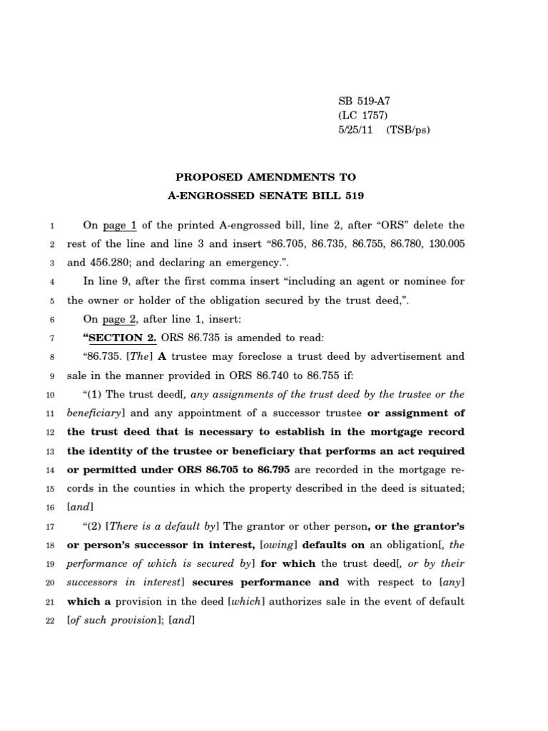 Proposed Amendments To A-Engrossed Senate Bill 519 | PDF
