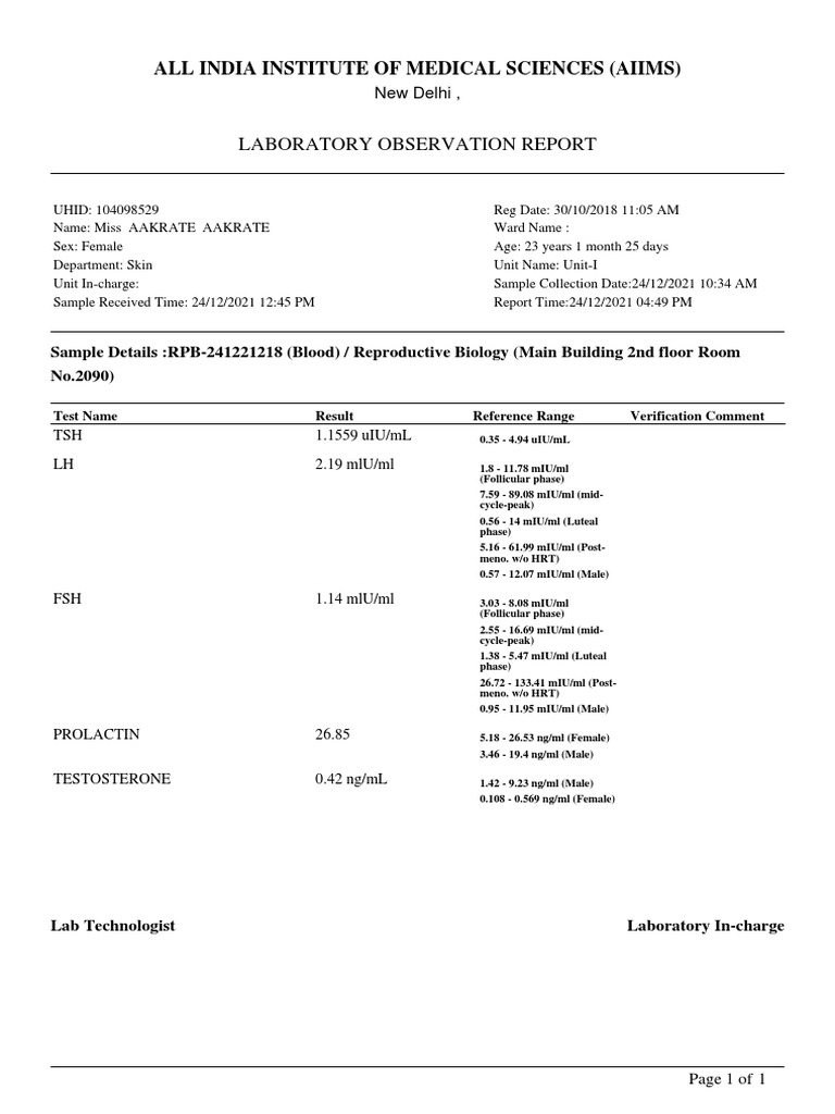 SVLT Lab Report Details | PDF | Menstrual Cycle | Luteinizing Hormone
