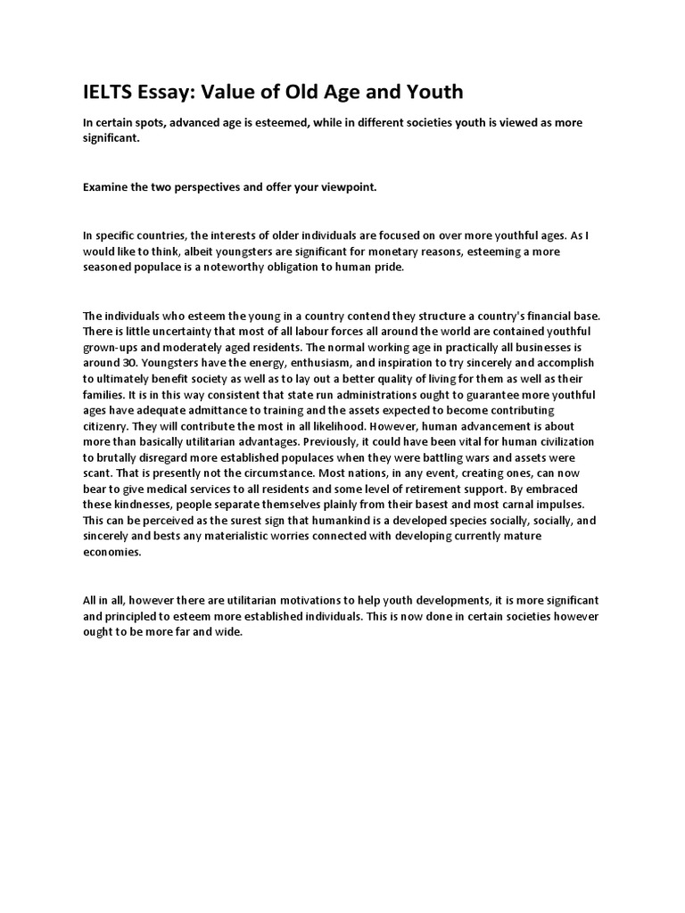 IELTS Essay: Value of Old Age and Youth | PDF | Social Science | Self ...