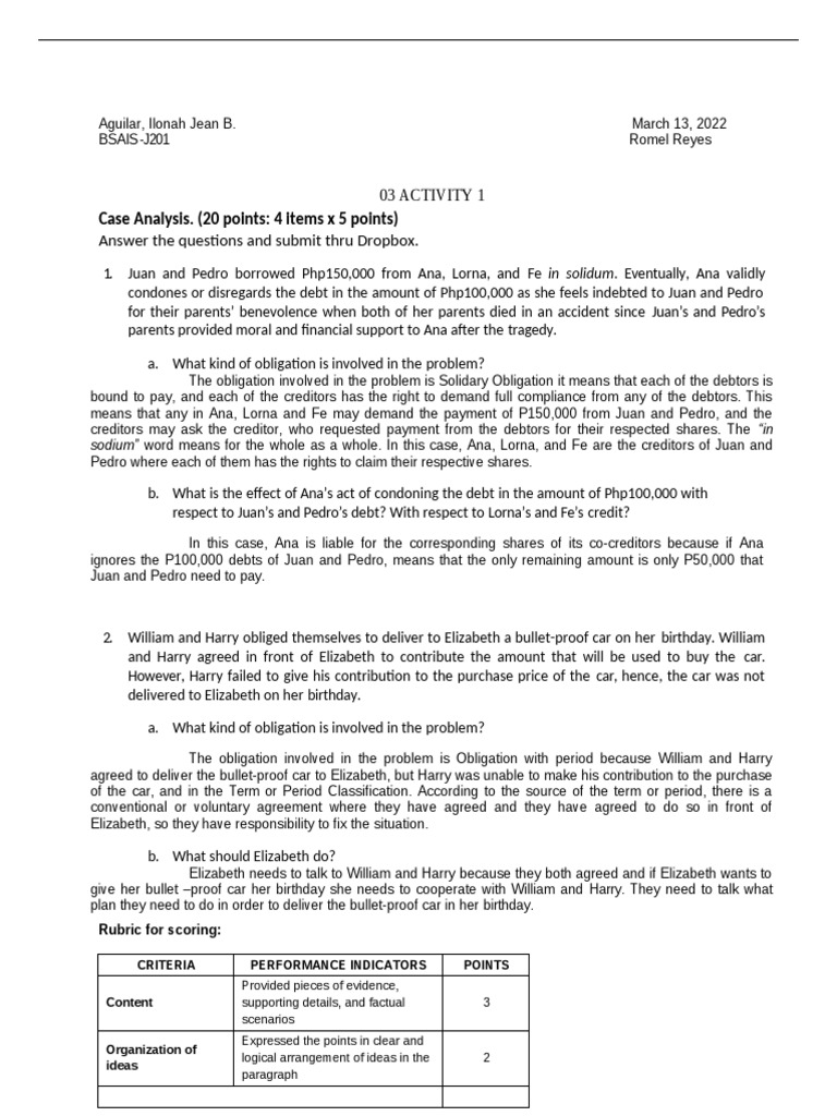 Case Analysis. (20 Points: 4 Items X 5 Points) : Answer The Questions ...