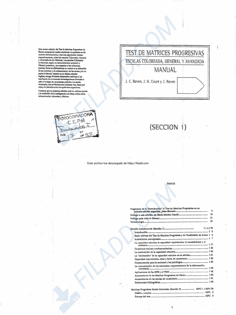 JC RAVEN Manual TEST DE MATRICES PROGRESIVAS | PDF