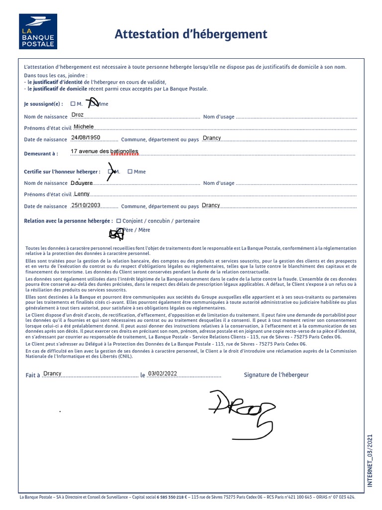 Attestation Hebergement | PDF | Banques