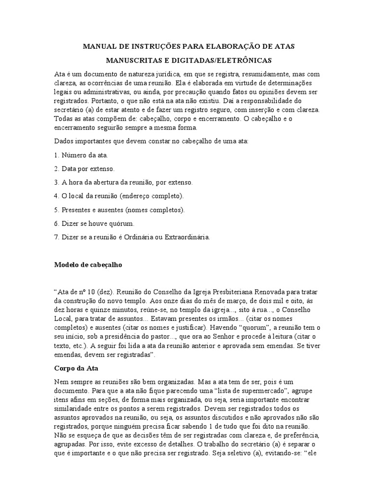 Manual de Instruções para Elaboração de Atas | PDF