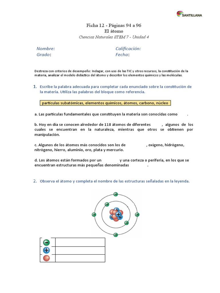 N7 Ficha 12 Paginas 94 A 96 El Atomo | PDF | Átomos | Química