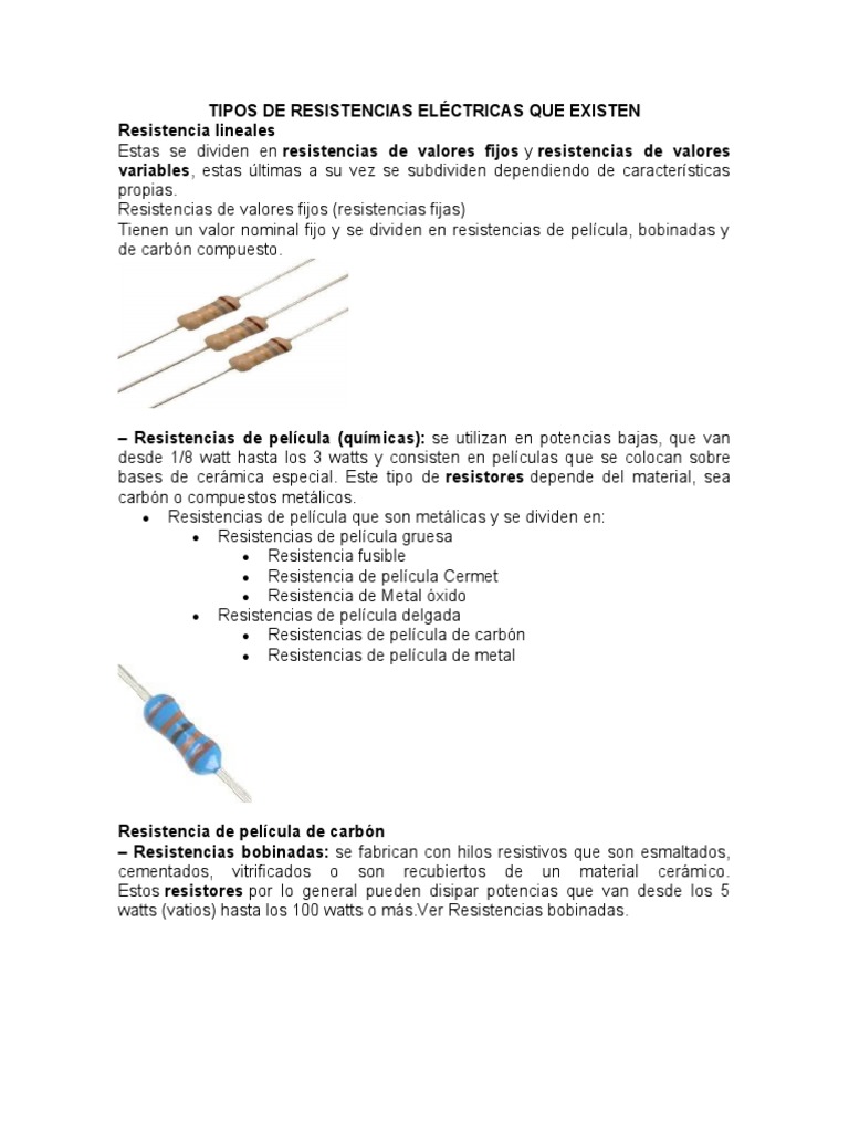 Tipos De Resistencias Eléctricas Que Existen Pdf