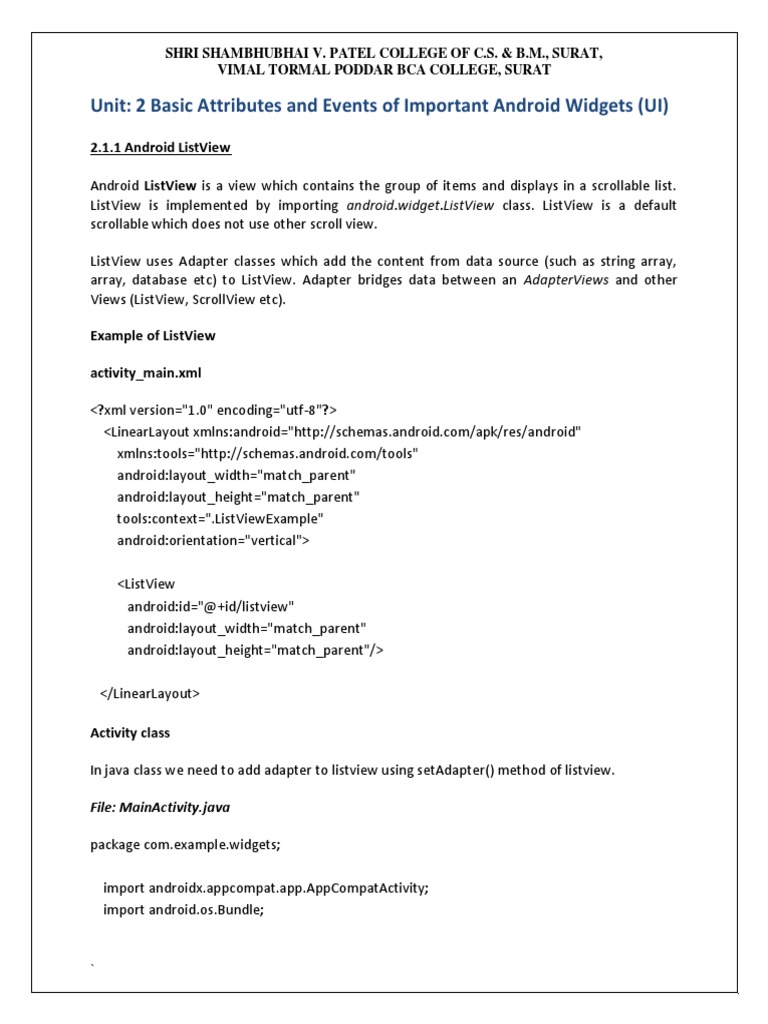 Unit: 2 Basic Attributes and Events of Important Android Widgets (UI ...