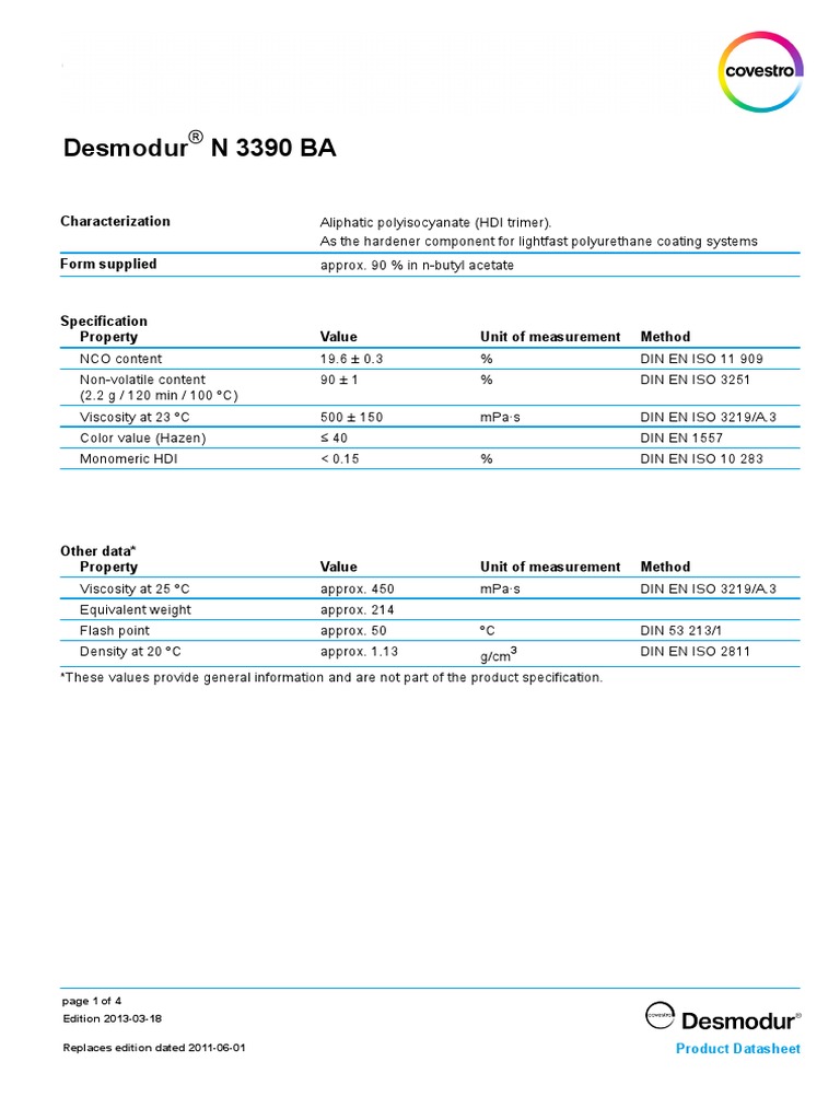 Desmodur N 3390 BA: Characterization Form Supplied | PDF ...