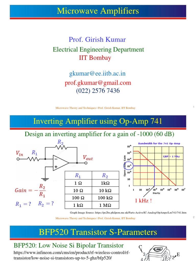 Microwave Amplifiers: Prof. Girish Kumar | PDF | Amplifier | Decibel