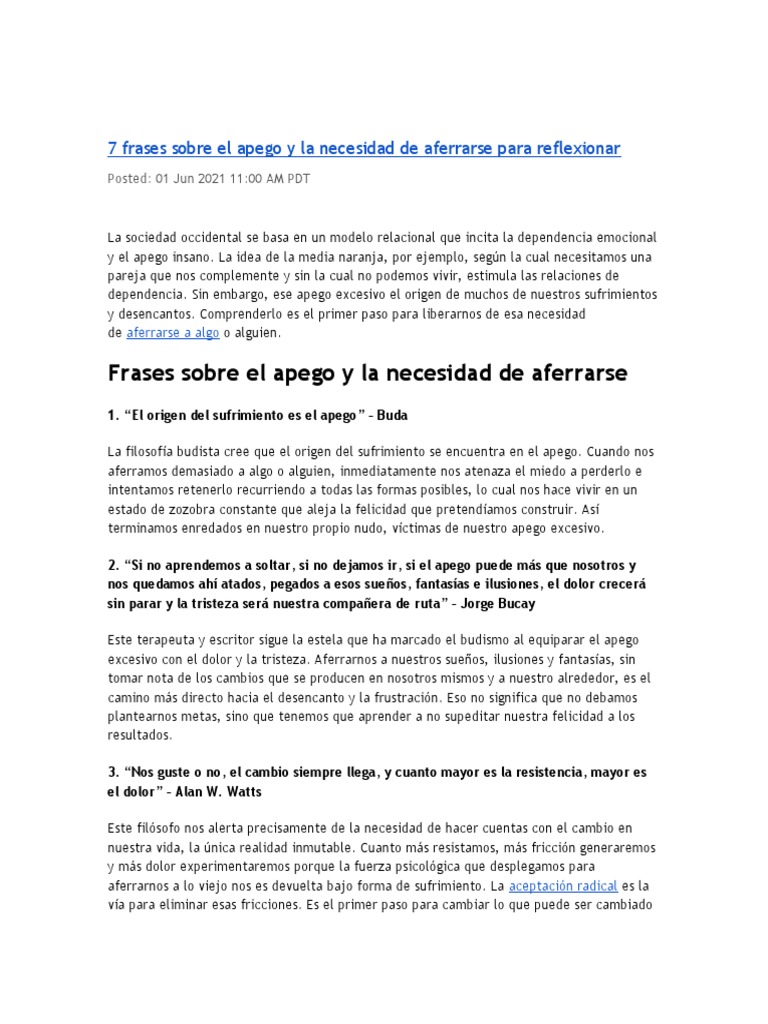 7 Frases Sobre El Apego y La Necesidad de Aferrarse para Reflexionar ...