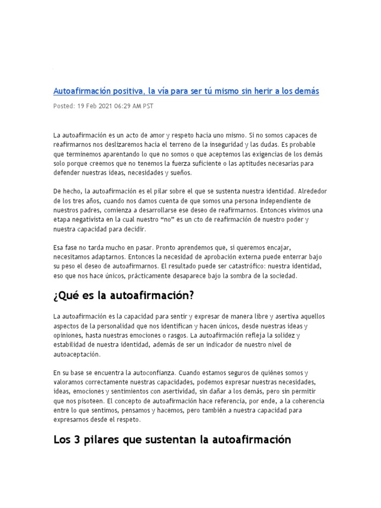 Autoafirmación Positiva | Descargar gratis PDF | Autoestima | Cognición