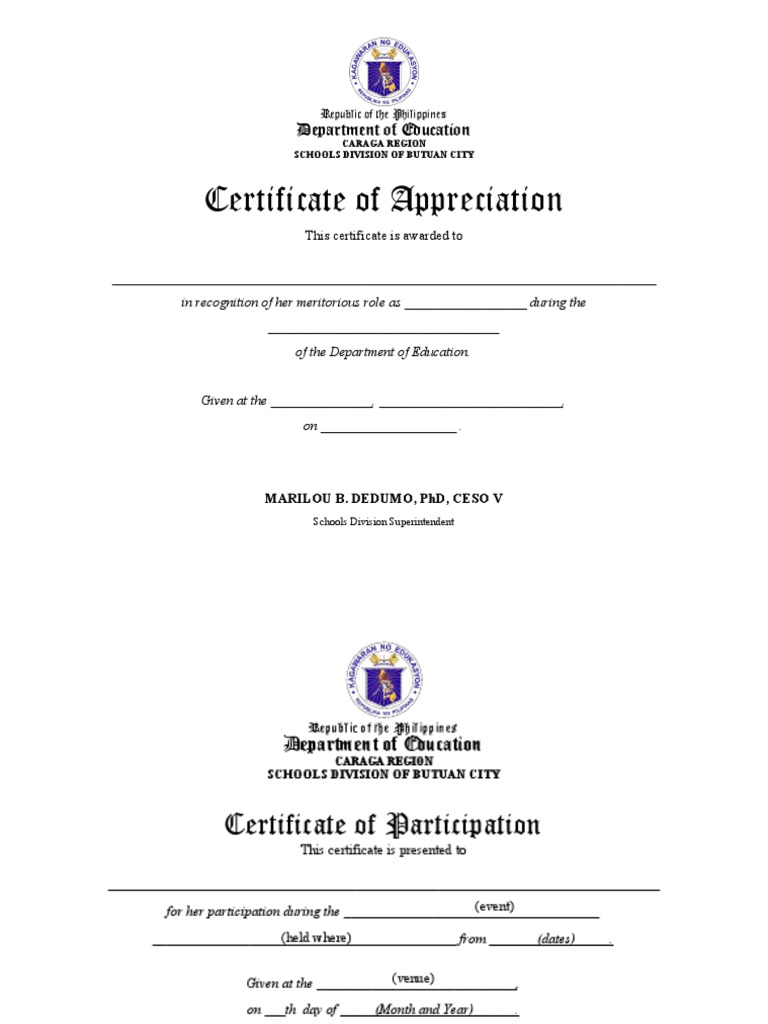 DepEd Certificate Templates and Samples | PDF | Government Related ...