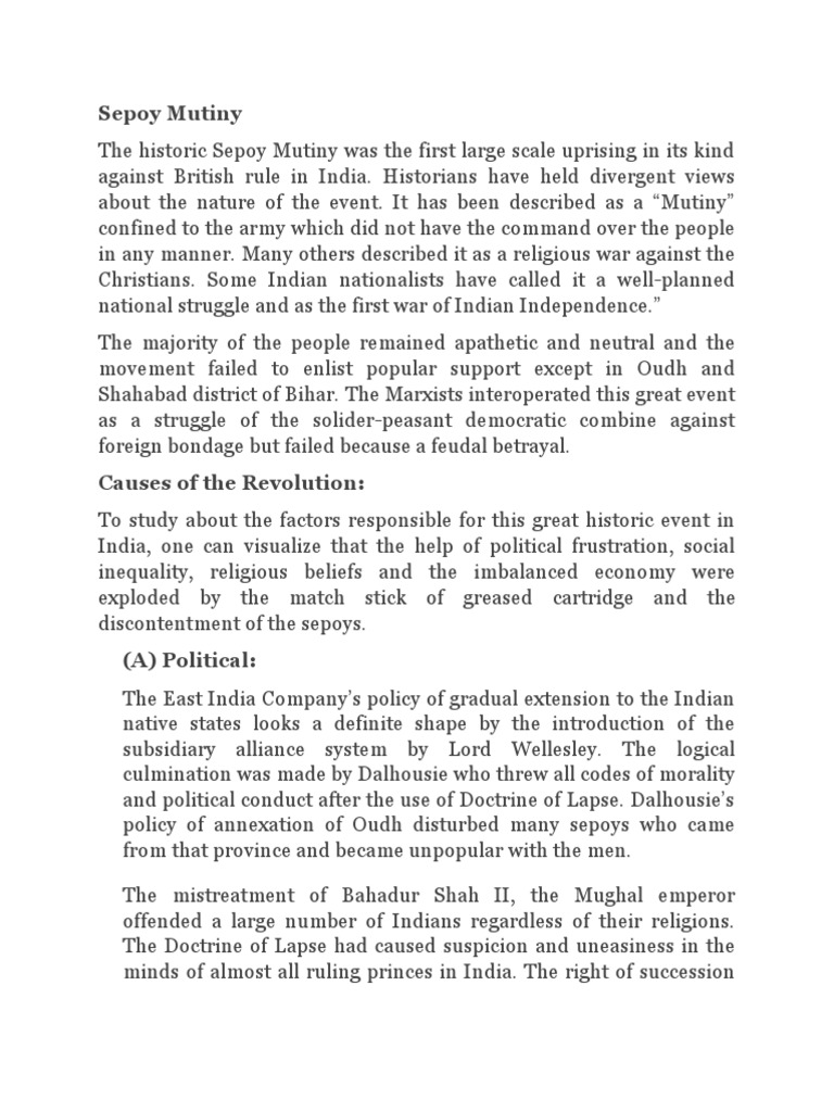 Causes of the Sepoy Mutiny 1857 | PDF | Indian Rebellion Of 1857 ...