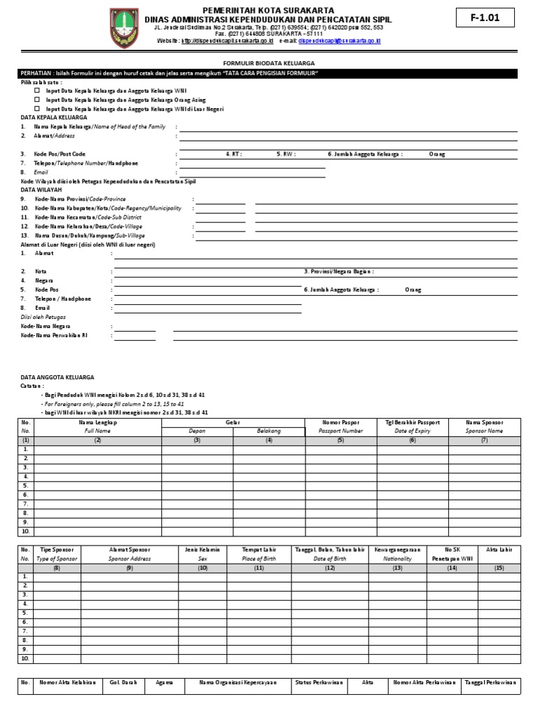 1208-F-1 01 Formulir Biodata Keluarga | PDF
