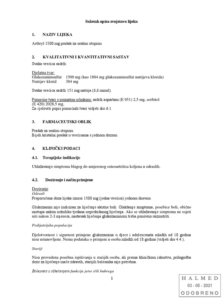 Arthryl Prasak Za Oralnu Otopinu SPC | PDF