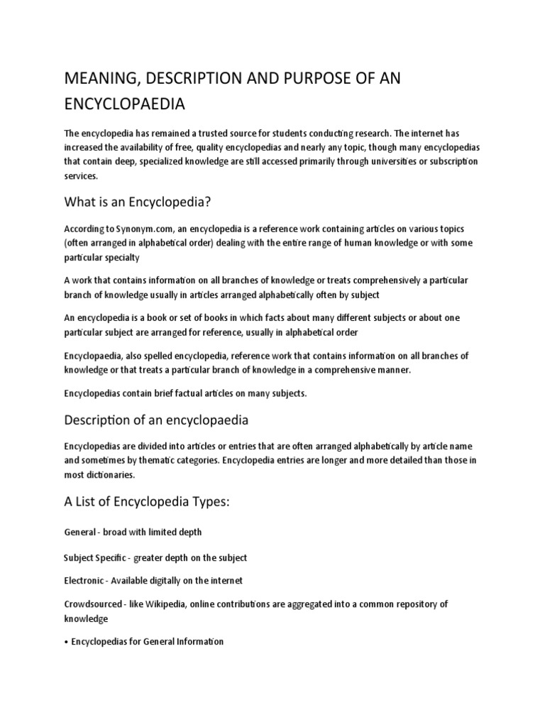 Definition of Encyclopedia | PDF | Encyclopedias | Cognition