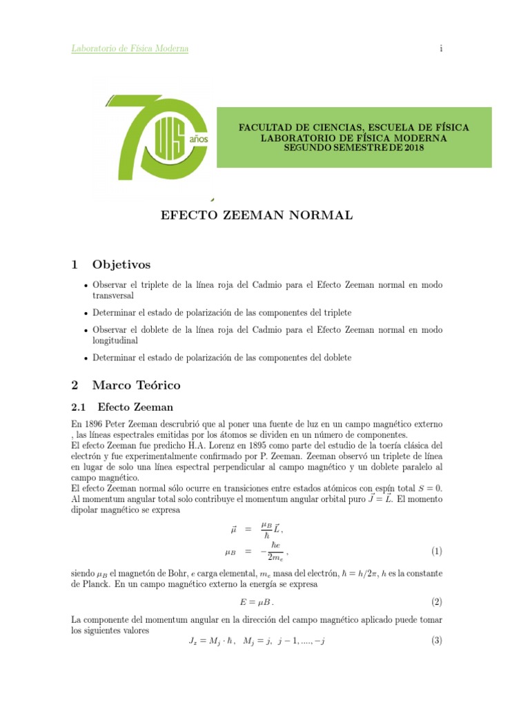 Guia Efecto Zeeman Normal | PDF | Polarización (ondas) | Óptica