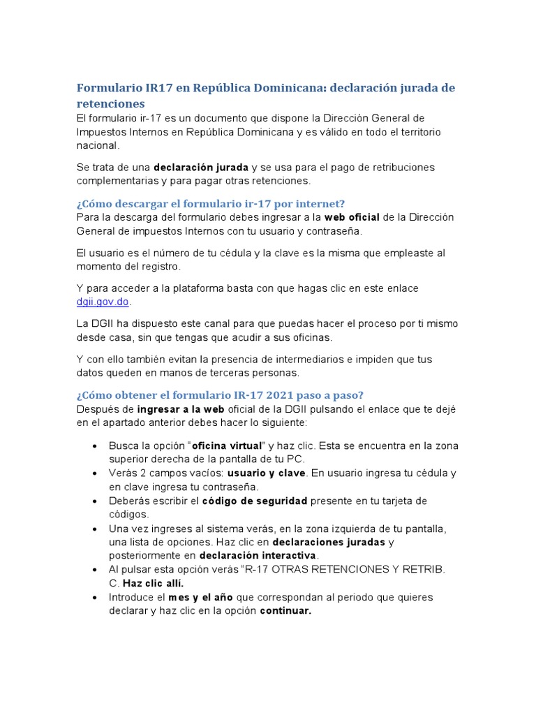 Formulario IR17 en República Dominicana, Formulario Que Sirve para La ...