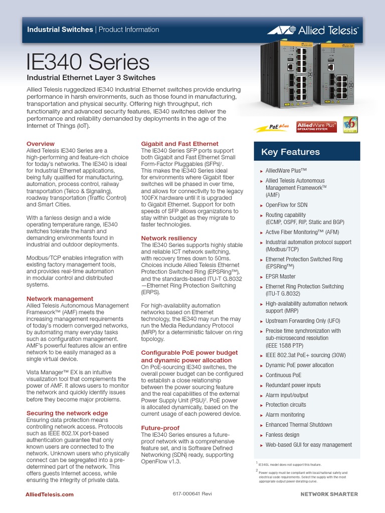 Hoja de Especificaciones Serie IE340 | PDF | Computer Network | Network Switch
