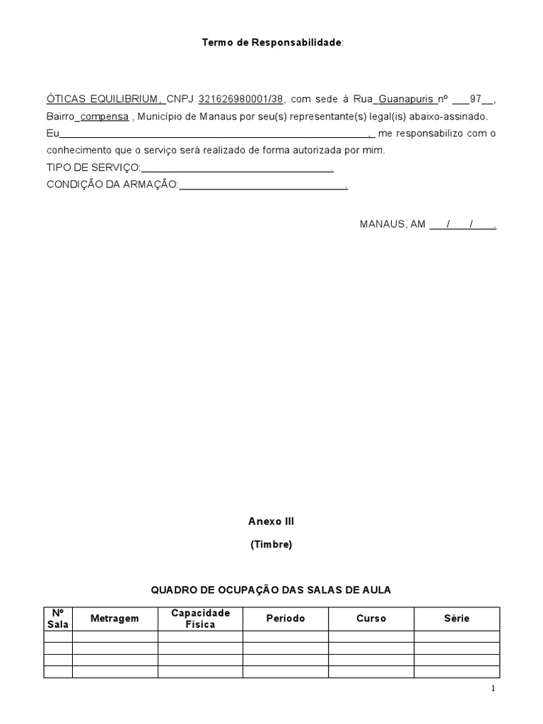 Termo de Responsabilidade Modelo | PDF