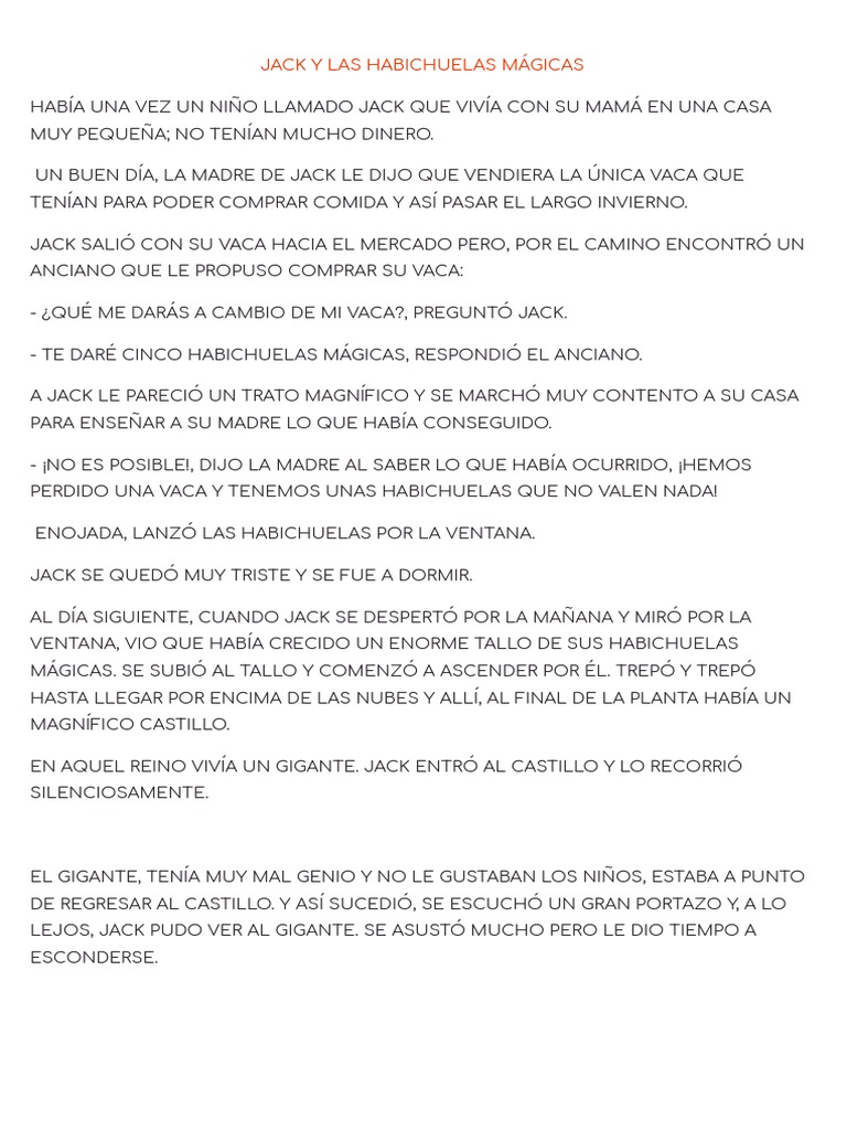 Jack y Las Habichuelas Mágicas. | PDF