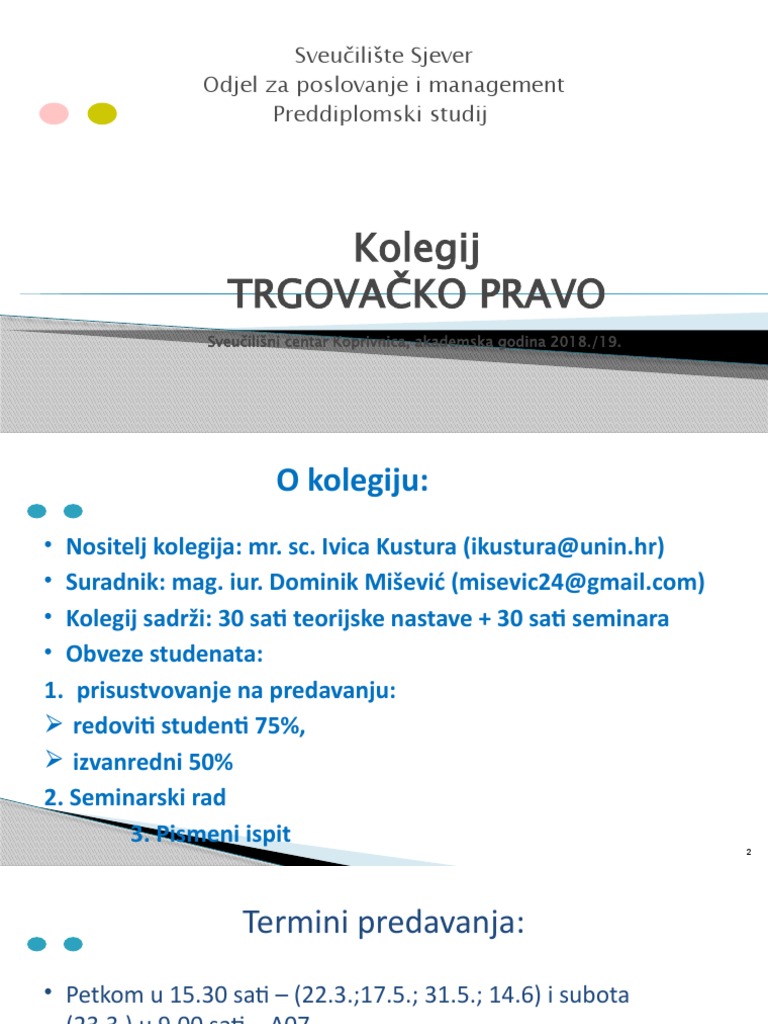 Uvod U Trgovačko Pravo | PDF