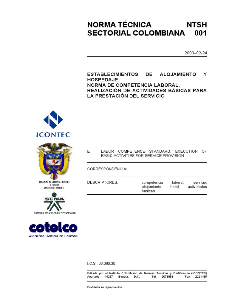 Norma NTSH 001: Competencias Laborales en Alojamiento | PDF | Hotel
