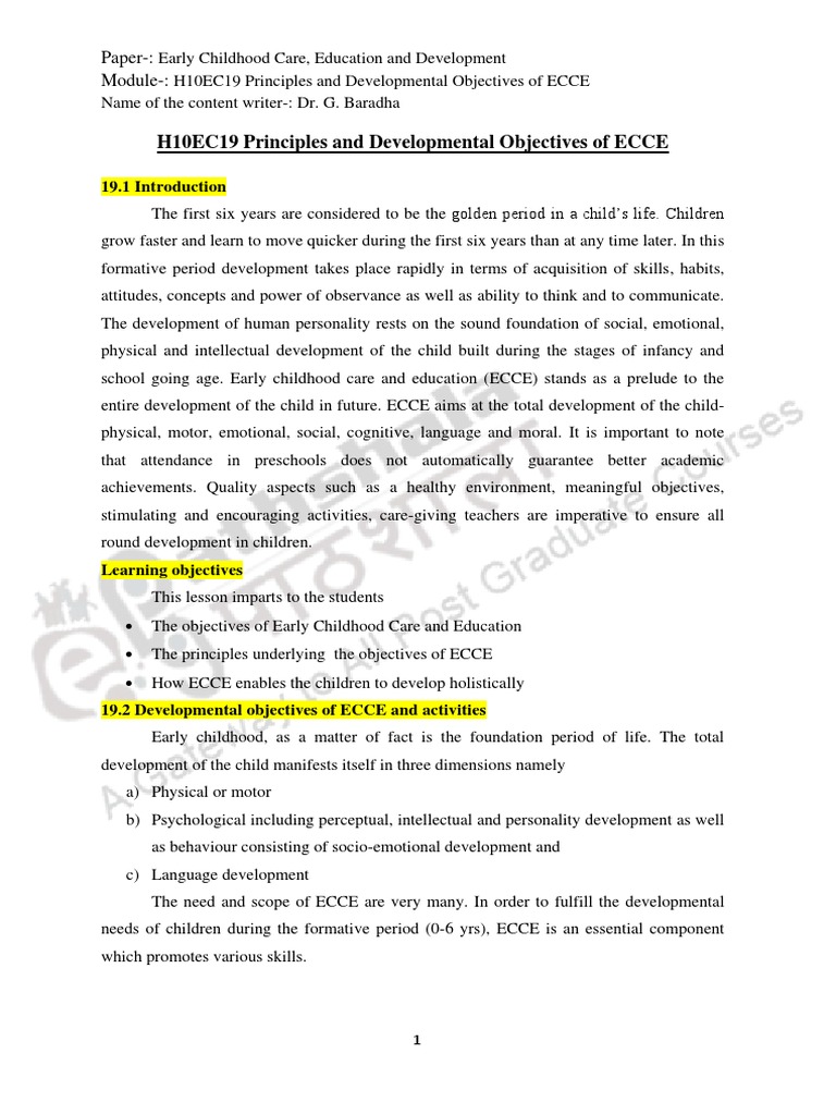 Objectives of Ecce | PDF | Early Childhood Education | Emotions