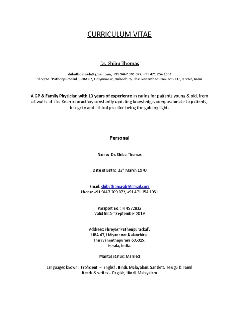 Curriculum Vitae | PDF | General Practitioner | Physician