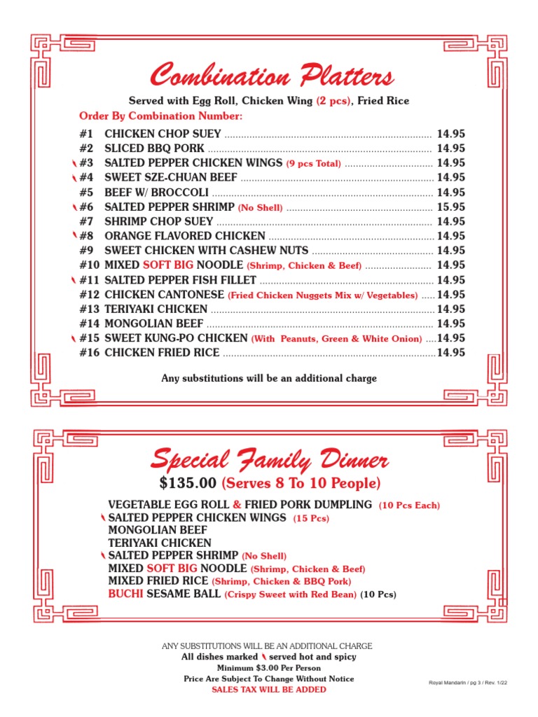 Royal Mandarin Dinner Menu | PDF | Tofu | Sauce