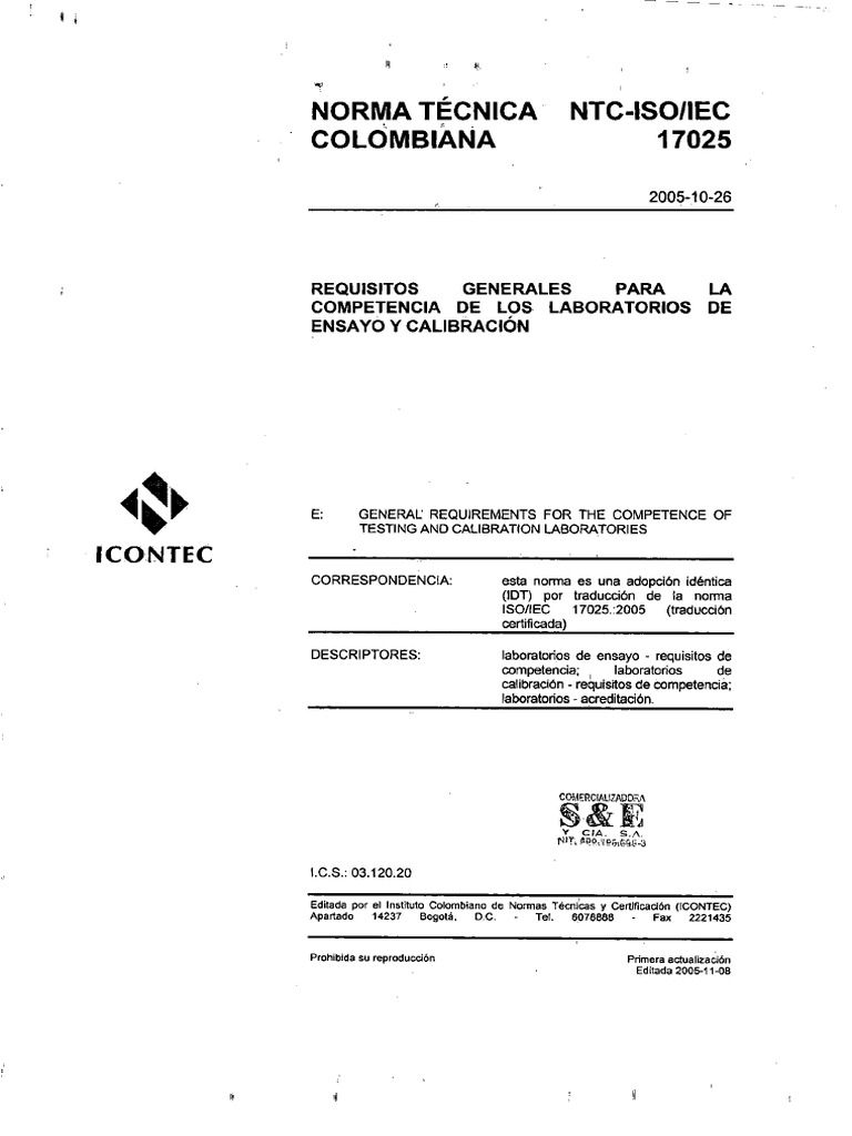 NTC 17025 Requisitos para Laboratorios de Ensayo y Calibracion | PDF