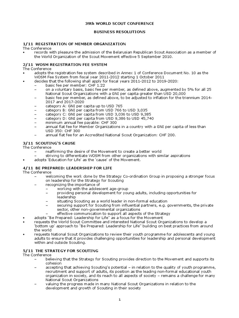 Conference Resolutions - Business Resolutions | PDF | Scouting | Leadership