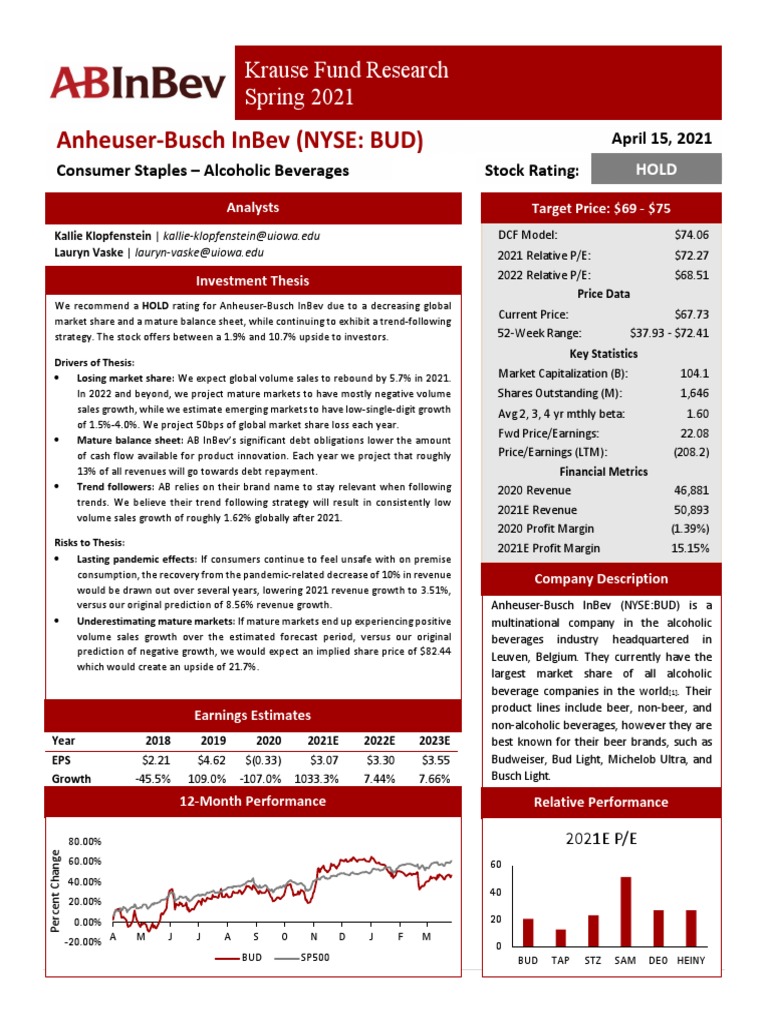 Valuation AB InBev | PDF | Anheuser Busch Brands | Inflation
