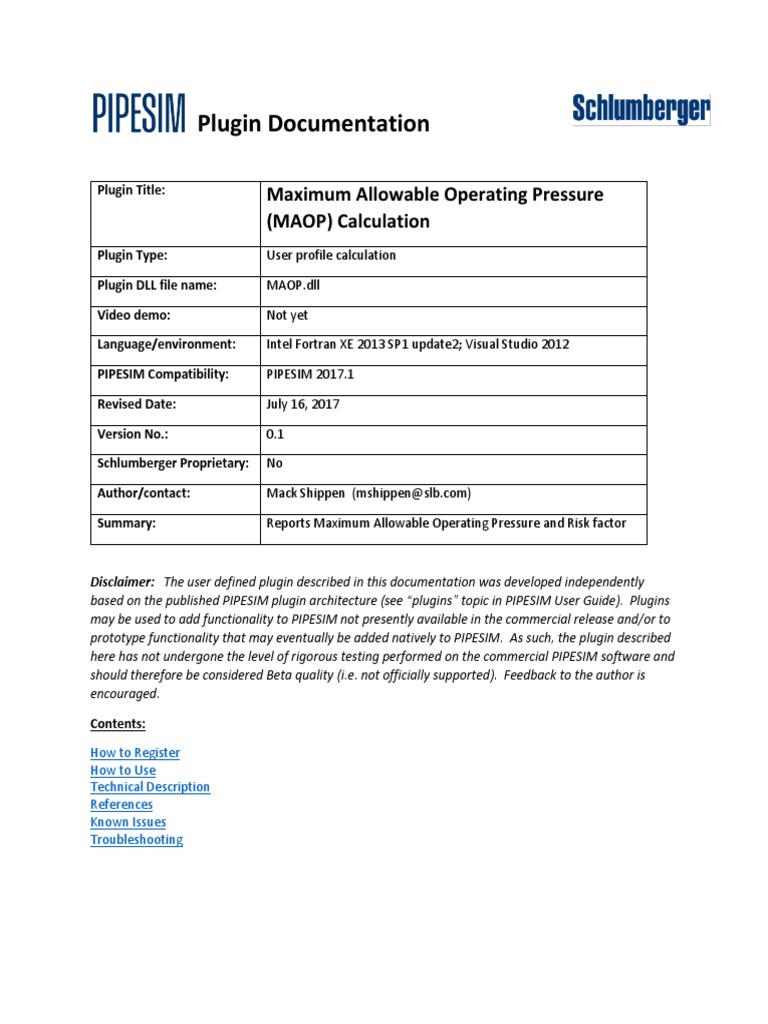 Plugin Documentation: Maximum Allowable Operating Pressure (MAOP) Calculation | PDF | Pipe ...