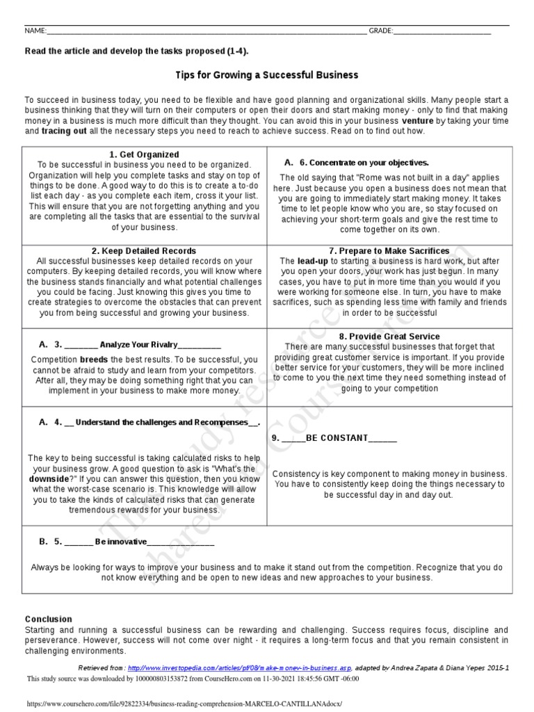 Business Reading Comprehension MARCELO CANTILLANA | PDF