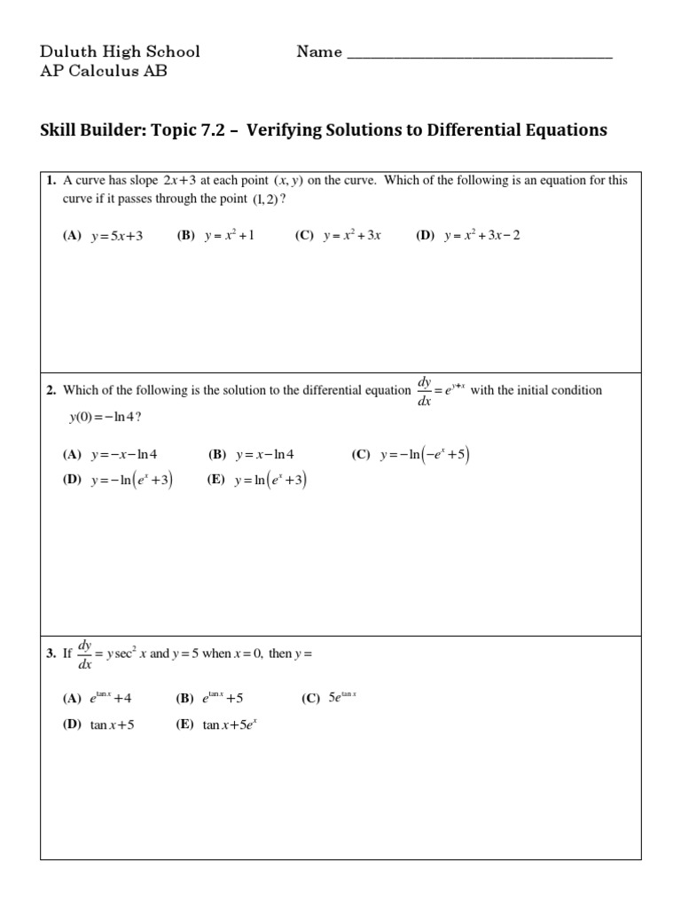 Topic 7.2 - Verifying Solutions To Differential Equations | PDF ...