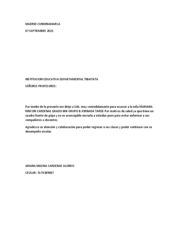 Carta De Excusa Escolar