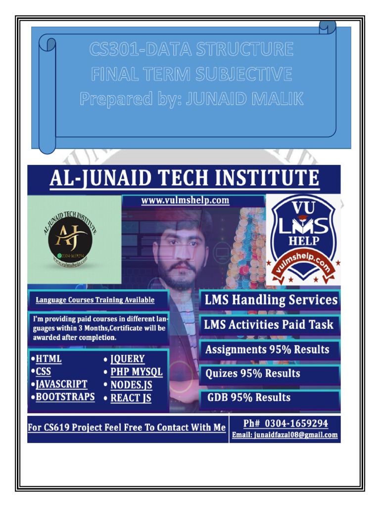 CS301 Final Term Solved SUBJECTIVE by JUNAID | PDF | Computing | Array Data Structure