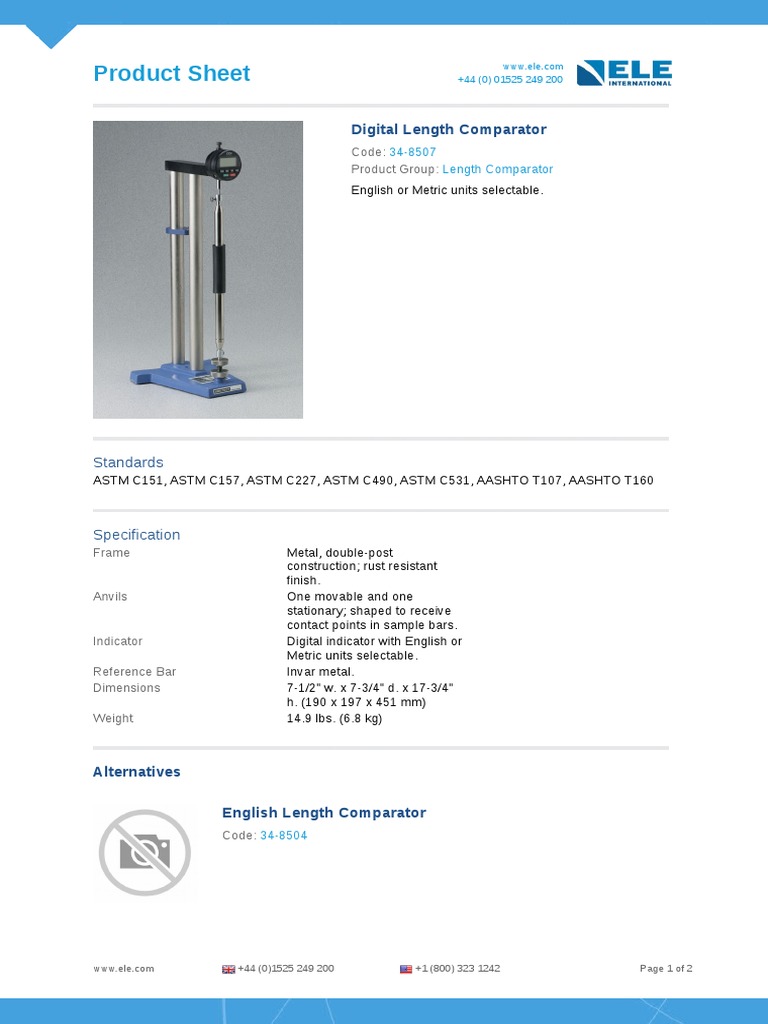 Product Sheet: Digital Length Comparator | PDF