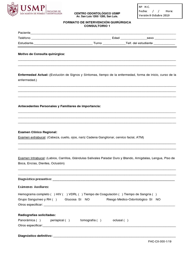Formato de Intervención Quirúrgica | PDF | Cirugía | Odontología