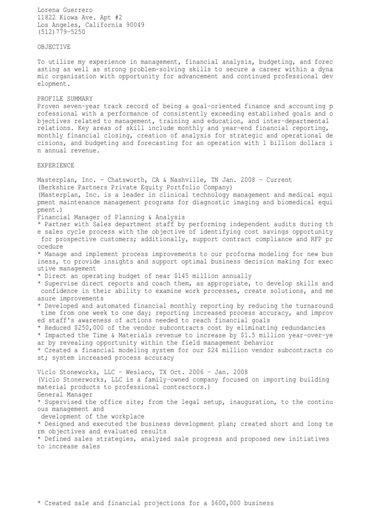 FP&A Manager Resume Overview | PDF | Business | Economies