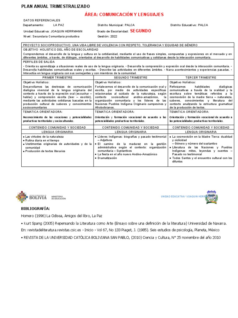 PLAN ANUAL TRIMESTRALIZADO - Docx 4 | PDF | Comunicación | Bolivia