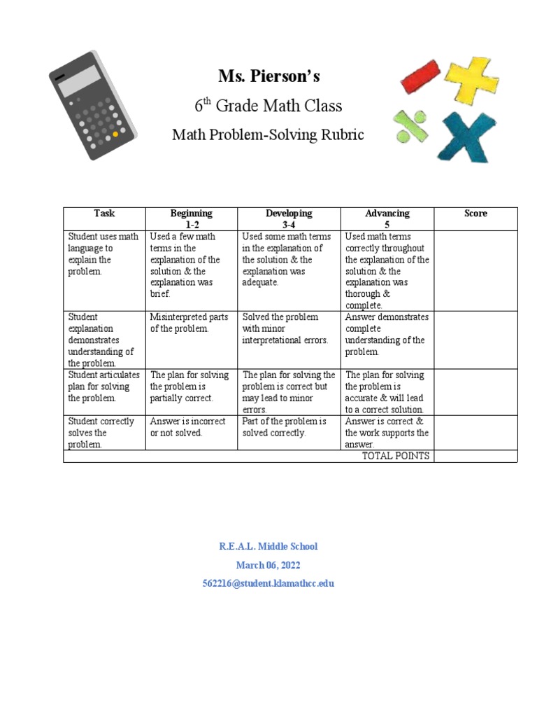 Problem-Solving Math Rubric | PDF