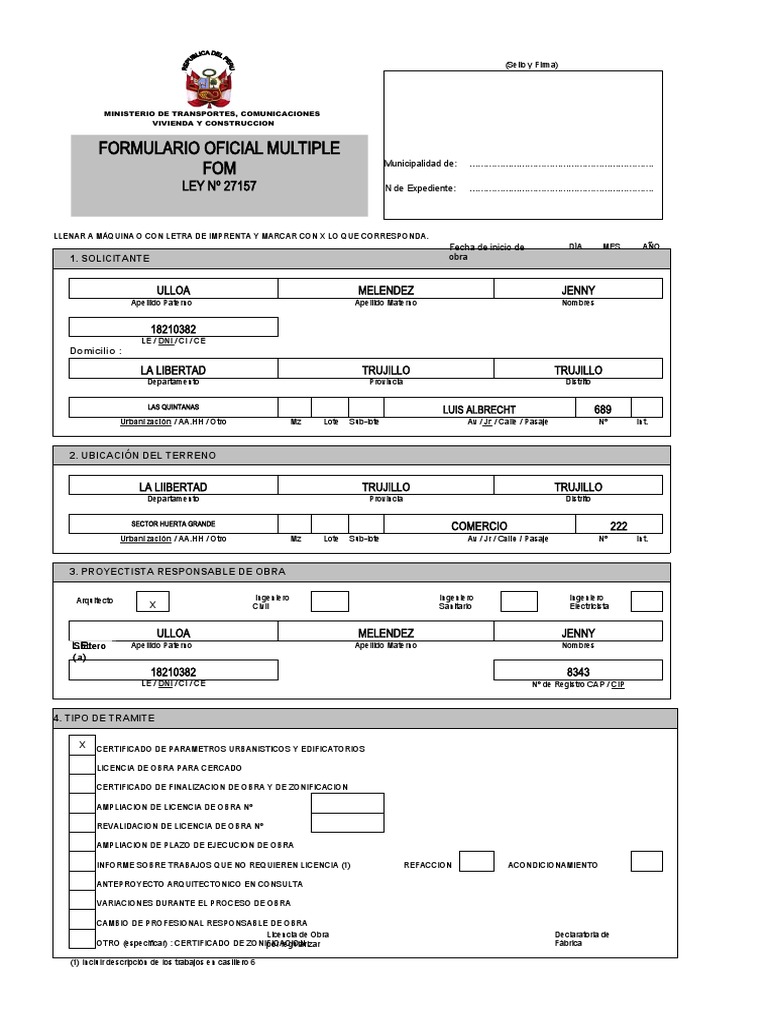 Formulario Oficial Multiple FOM: LEY #27157 | PDF