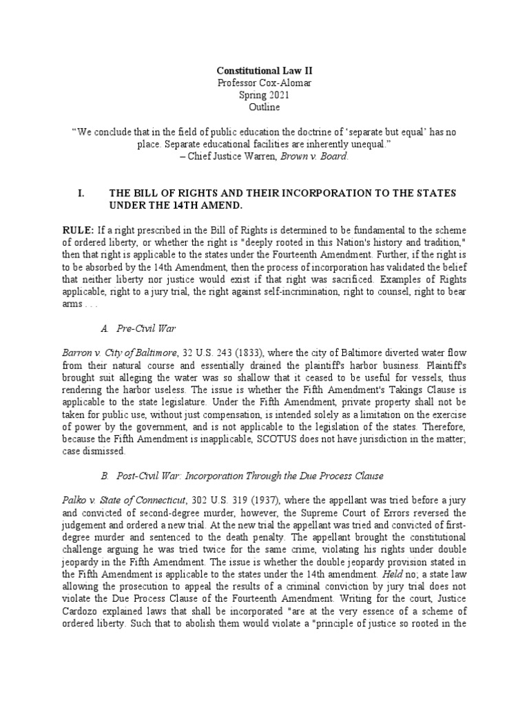 Con Law II Outline | PDF | Griswold V. Connecticut | Romer V. Evans