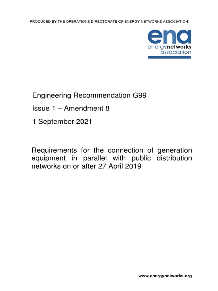 ENA EREC G99 Issue 1 Amendment 8 (2021) 0.1 | PDF | Verification And ...